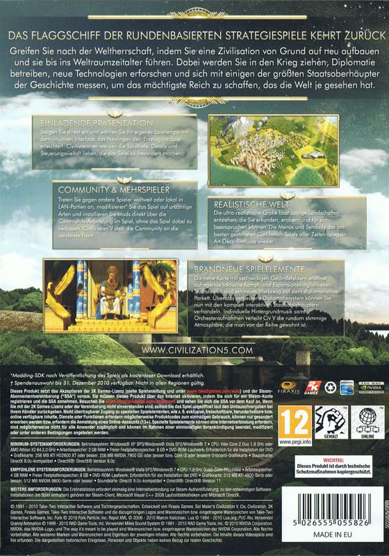 Sid Meier's Civilization V cover or packaging material - MobyGames