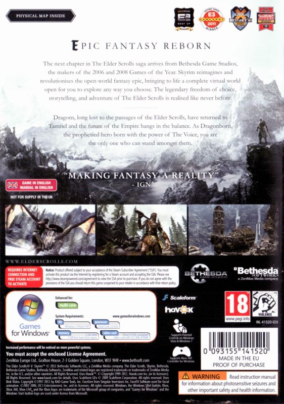 The Elder Scrolls V: Skyrim cover or packaging material - MobyGames