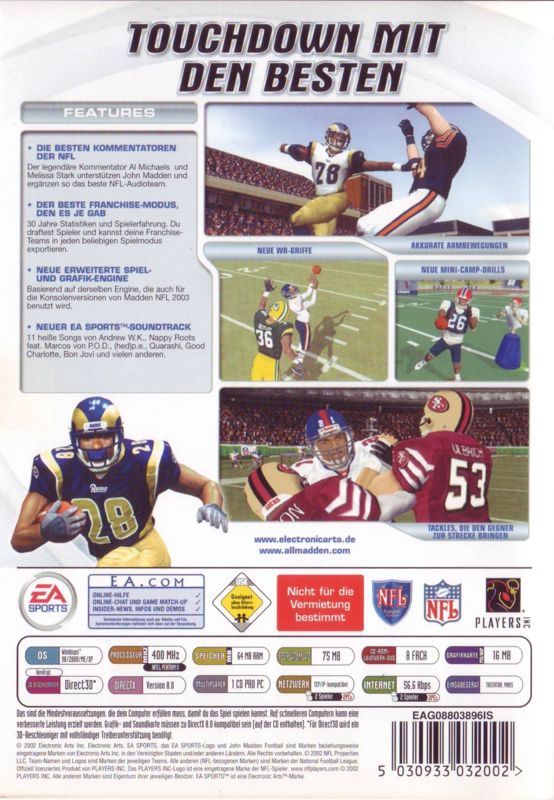 Madden NFL 2003 cover or packaging material - MobyGames