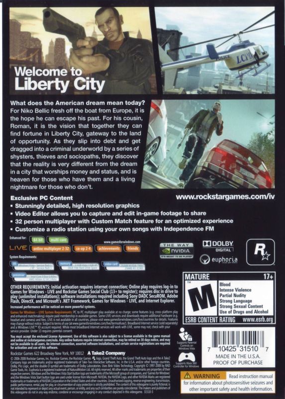 Grand Theft Auto IV cover or packaging material - MobyGames