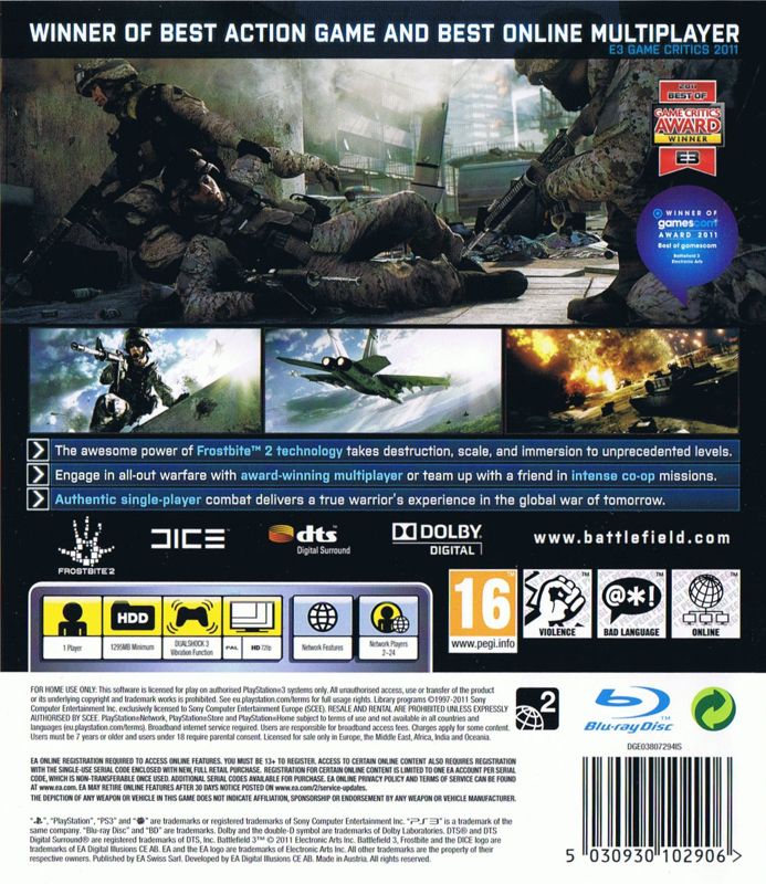 Battlefield 3 cover or packaging material - MobyGames
