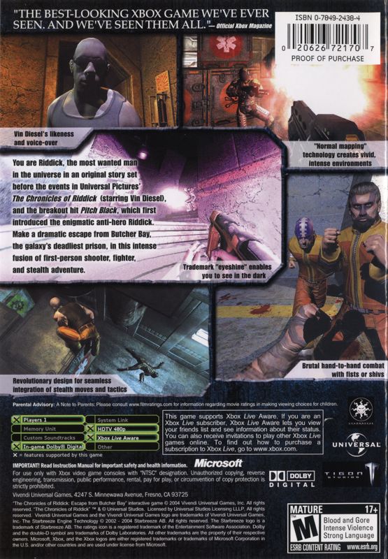 The Chronicles of Riddick: Escape from Butcher Bay cover or packaging ...