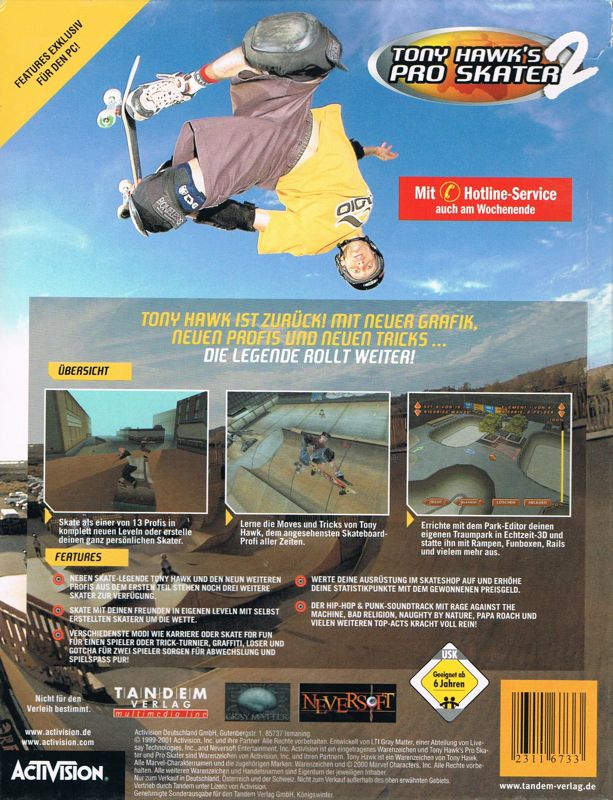 Tony Hawk's Pro Skater 2 cover or packaging material - MobyGames