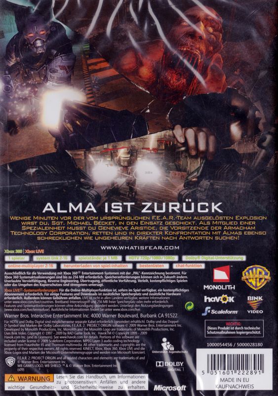 F.E.A.R. 2: Project Origin cover or packaging material - MobyGames