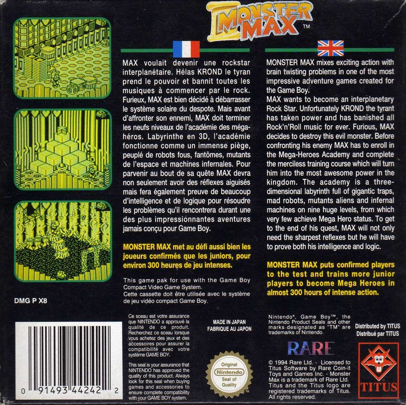 Monster Max cover or packaging material - MobyGames