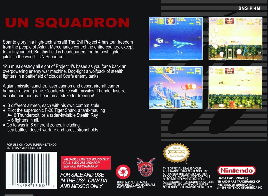 U.N. Squadron cover or packaging material - MobyGames