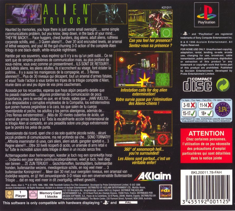 Alien Trilogy cover or packaging material - MobyGames