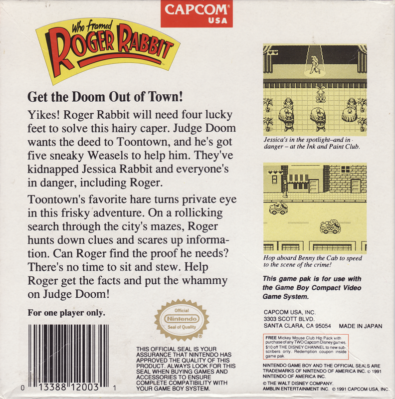 Who Framed Roger Rabbit cover or packaging material - MobyGames