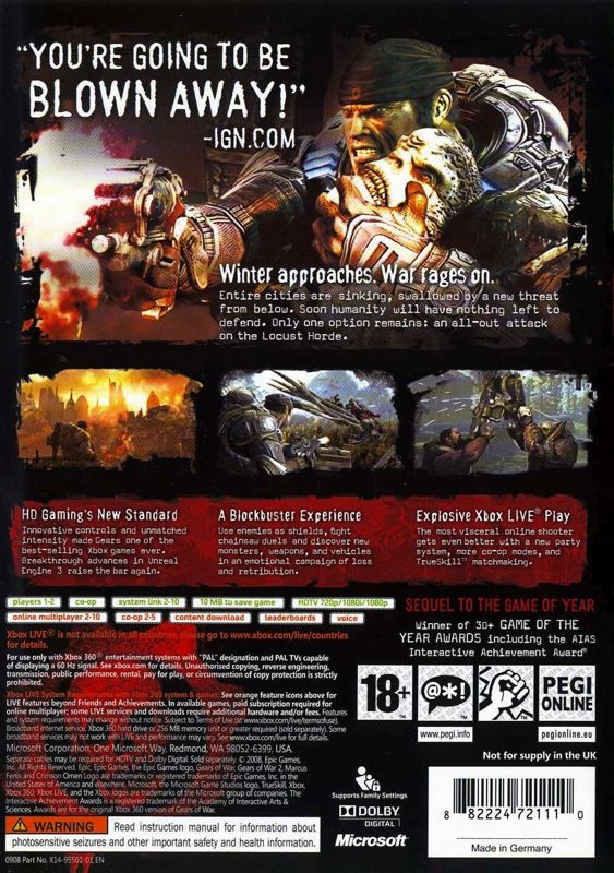 Gears of War 2 cover or packaging material - MobyGames