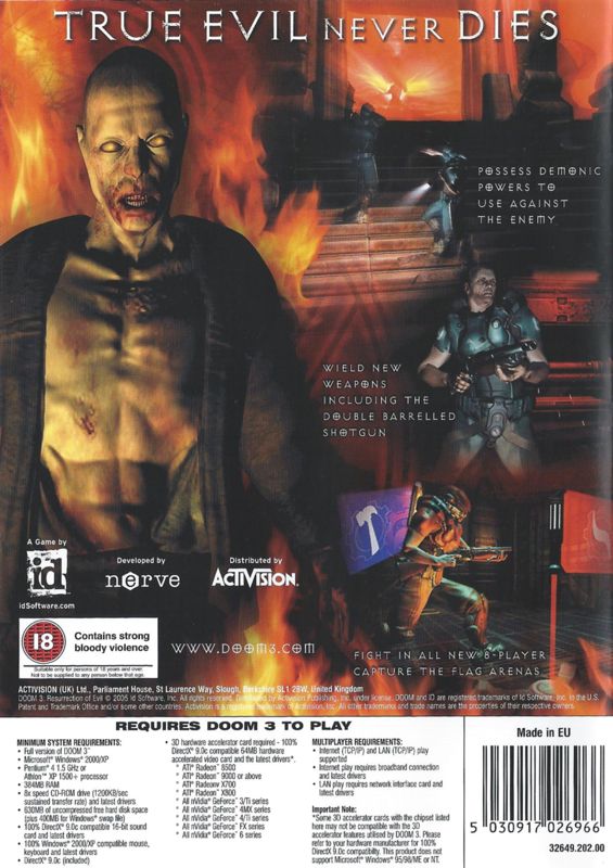 Doom³: Resurrection of Evil cover or packaging material - MobyGames