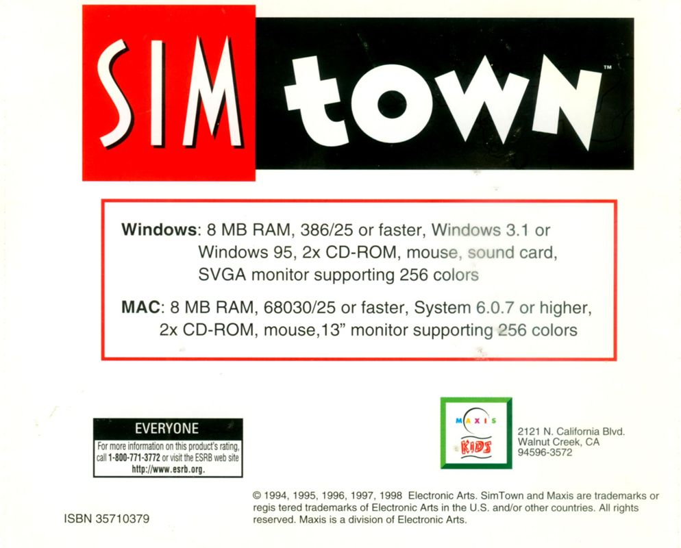SimTown cover or packaging material - MobyGames