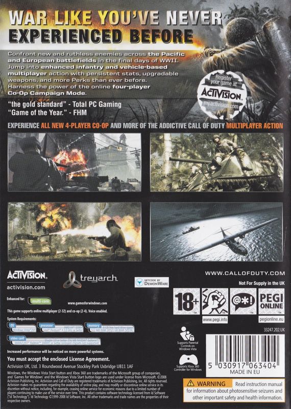Call of Duty: World at War cover or packaging material - MobyGames