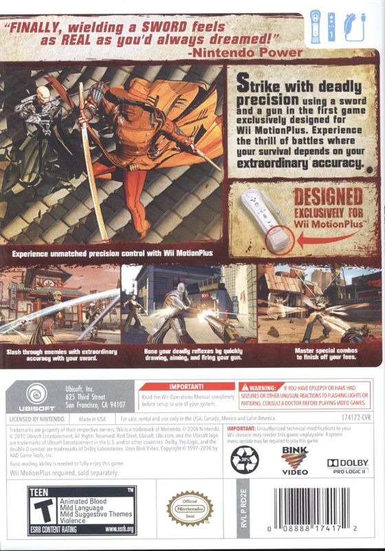 Red Steel 2 cover or packaging material - MobyGames