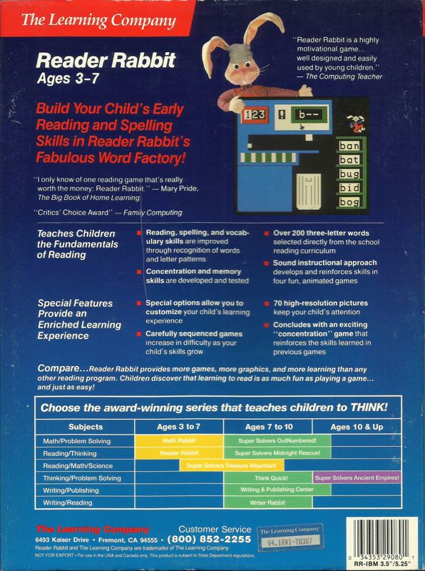 Reader Rabbit cover or packaging material - MobyGames