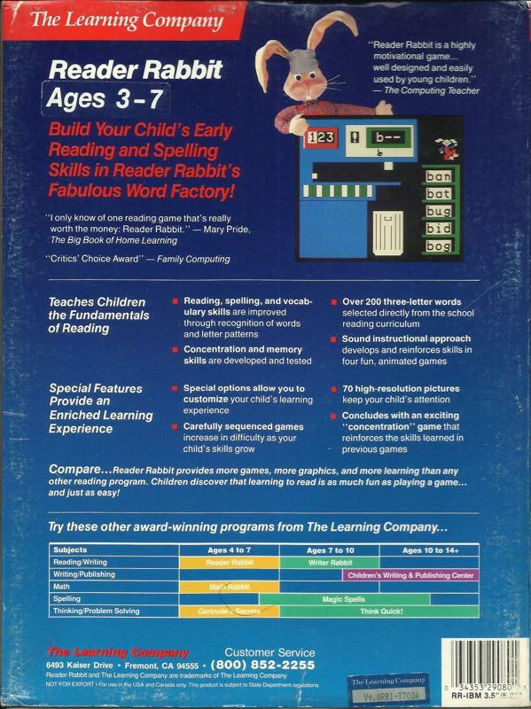 Reader Rabbit cover or packaging material - MobyGames