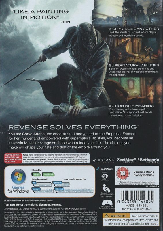 Dishonored cover or packaging material - MobyGames