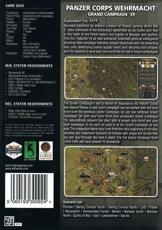 Panzer Corps Grand Campaign 39 Cover Or Packaging Material Mobygames