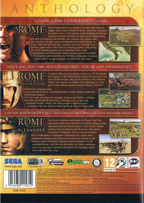 Rome: Total War - Anthology cover or packaging material - MobyGames