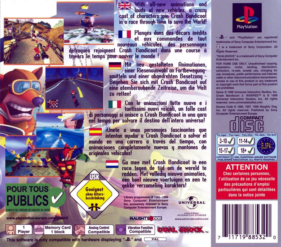 Crash Bandicoot: Warped cover or packaging material - MobyGames