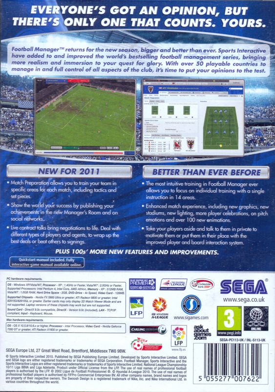 Football Manager 2011 cover or packaging material - MobyGames