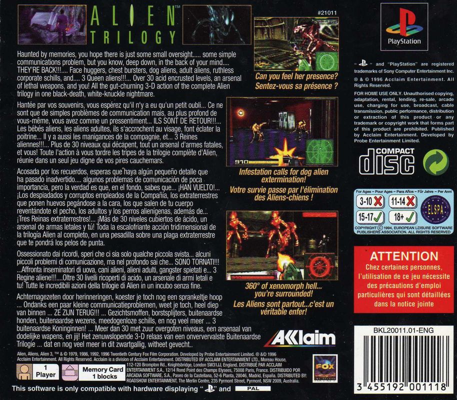 Alien Trilogy cover or packaging material - MobyGames