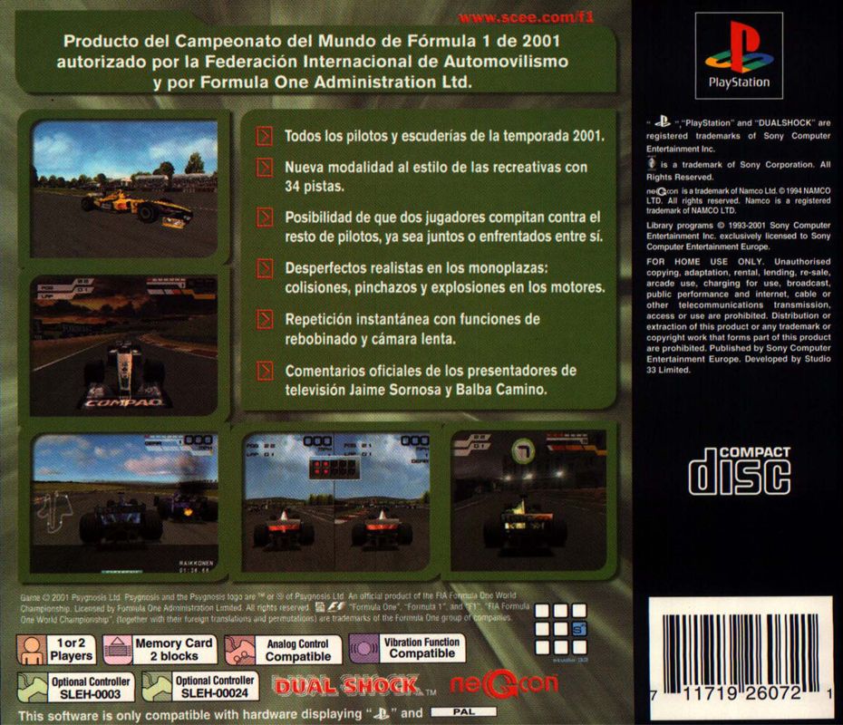 Formula One 2001 cover or packaging material - MobyGames