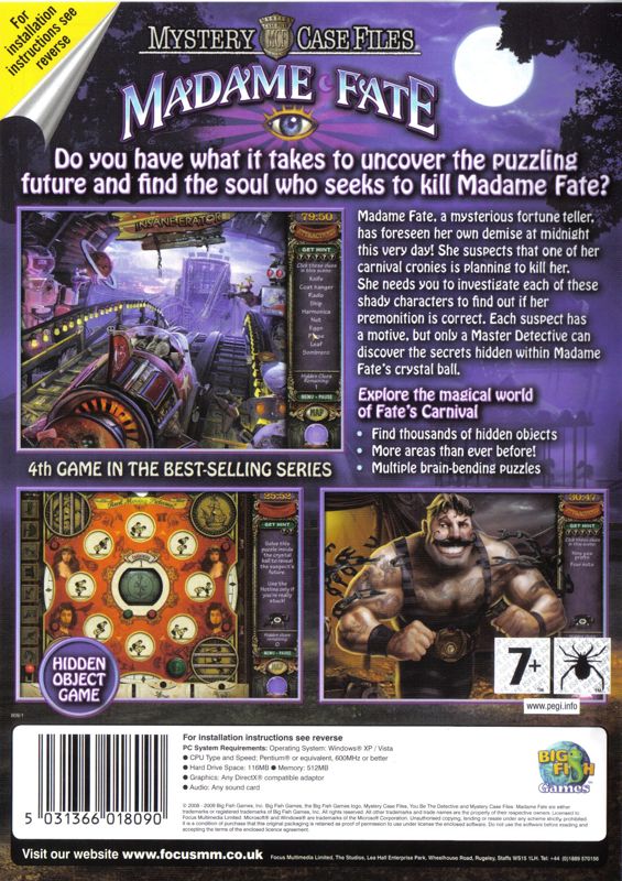 Mystery Case Files: Madame Fate cover or packaging material - MobyGames