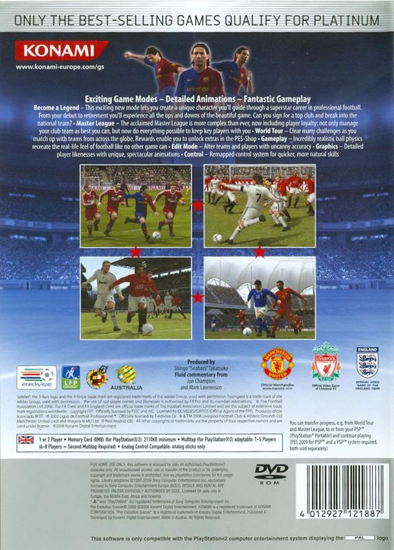 PES 2009: Pro Evolution Soccer cover or packaging material - MobyGames