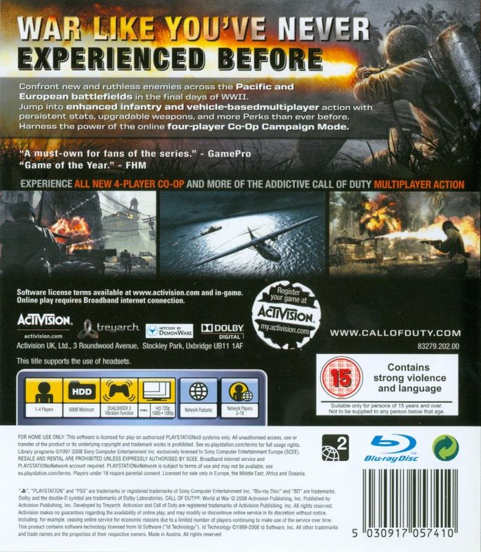 Call of Duty: World at War cover or packaging material - MobyGames