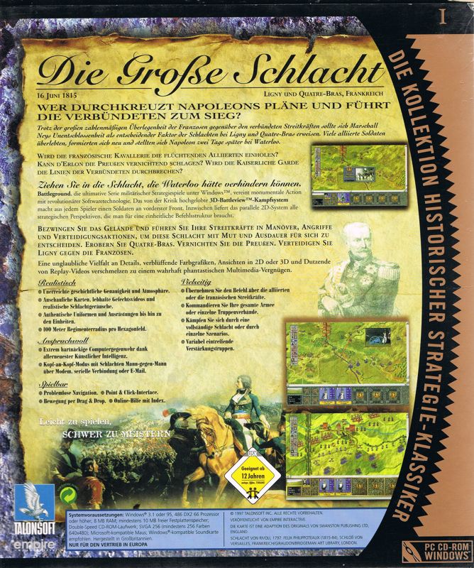 Battleground 8: Prelude to Waterloo cover or packaging material - MobyGames