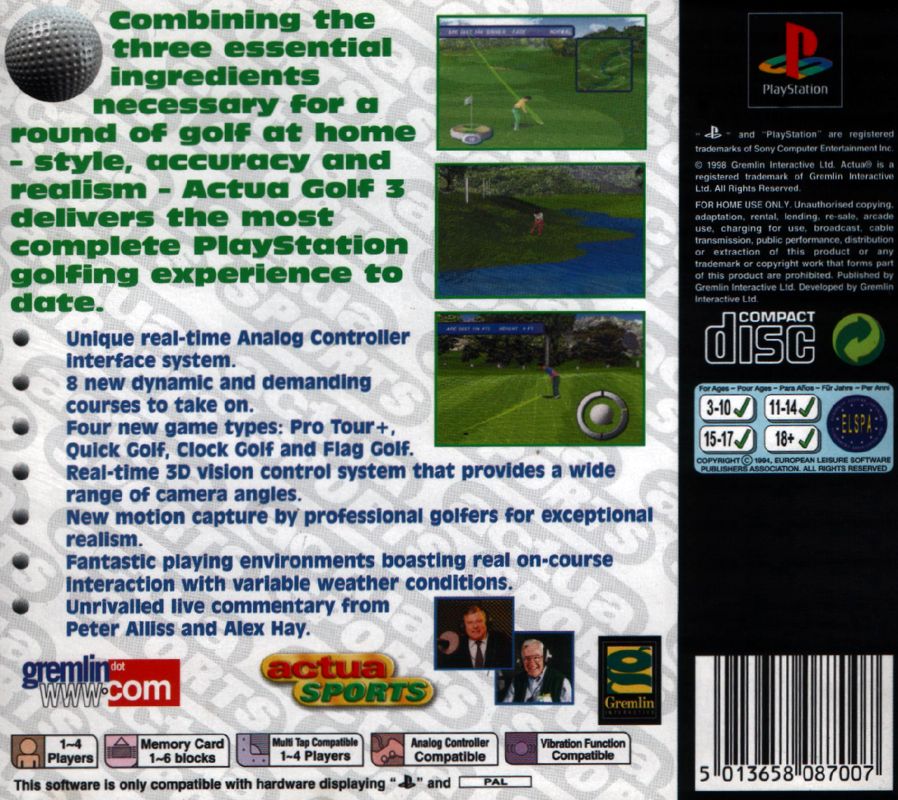 Actua Golf 3 cover or packaging material - MobyGames