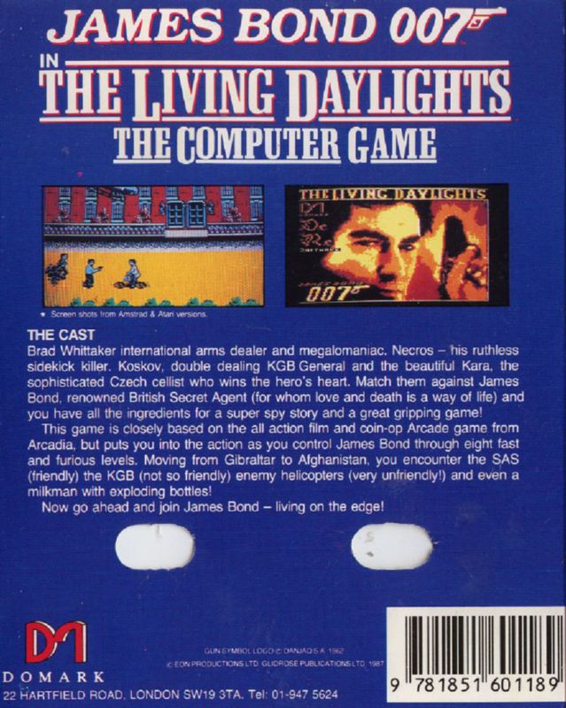 James Bond 007 in The Living Daylights: The Computer Game cover or packaging material - MobyGames