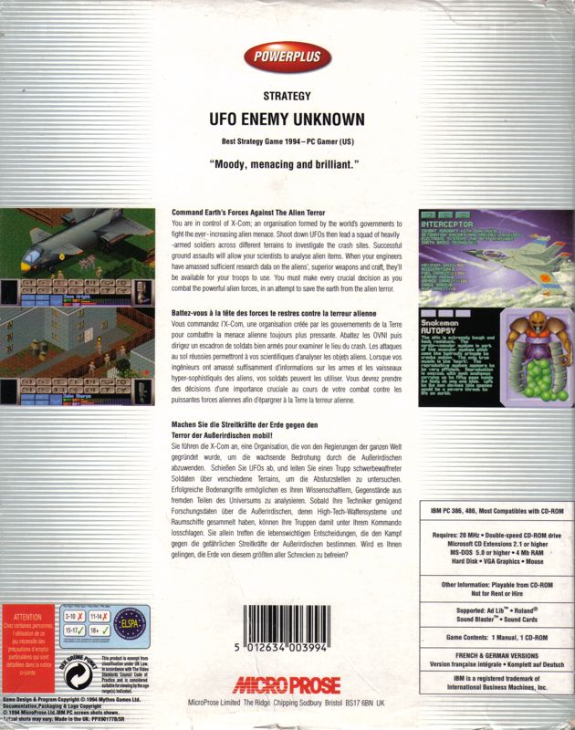 X-COM: UFO Defense cover or packaging material - MobyGames