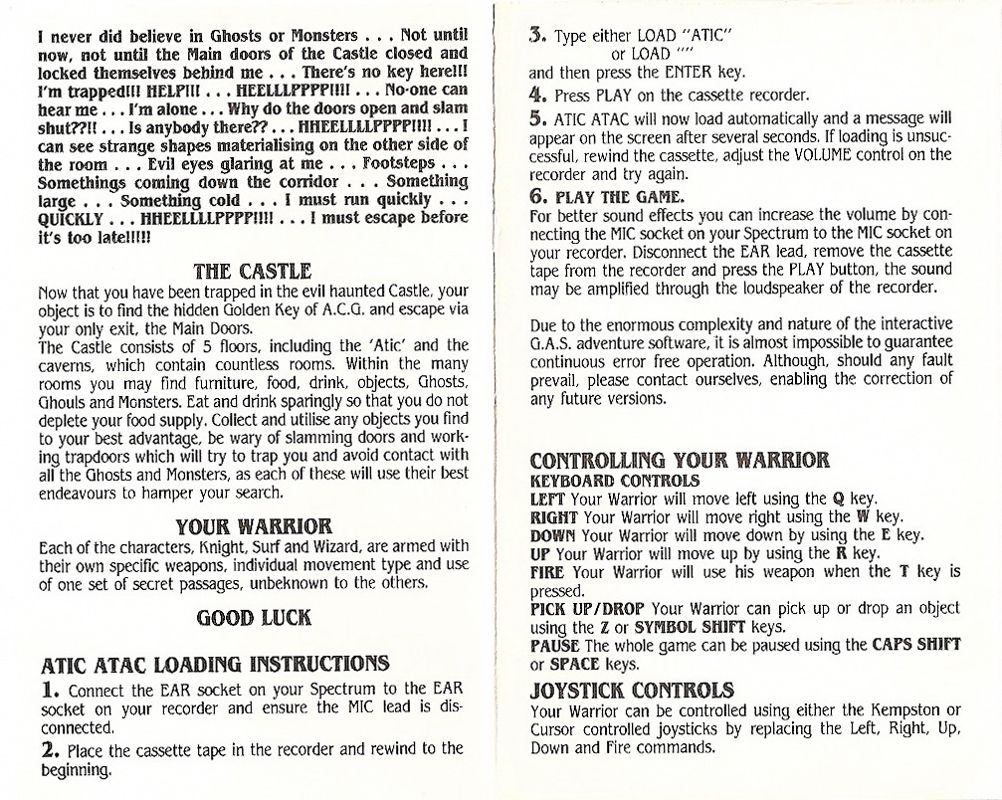 Atic Atac cover or packaging material - MobyGames