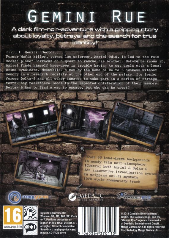 Gemini Rue (Collector's Edition) cover or packaging material - MobyGames