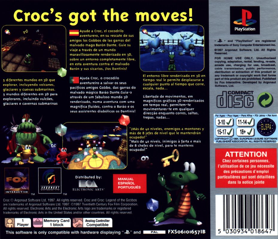 Croc: Legend of the Gobbos cover or packaging material - MobyGames