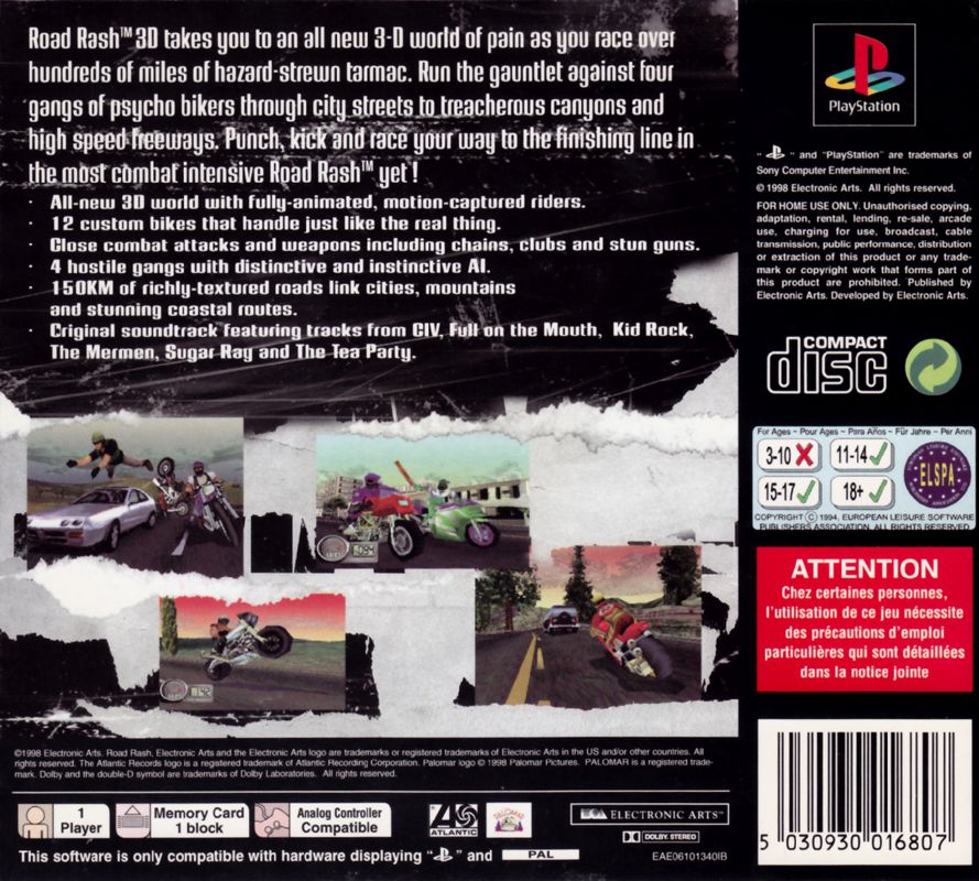 Road Rash 3-D cover or packaging material - MobyGames