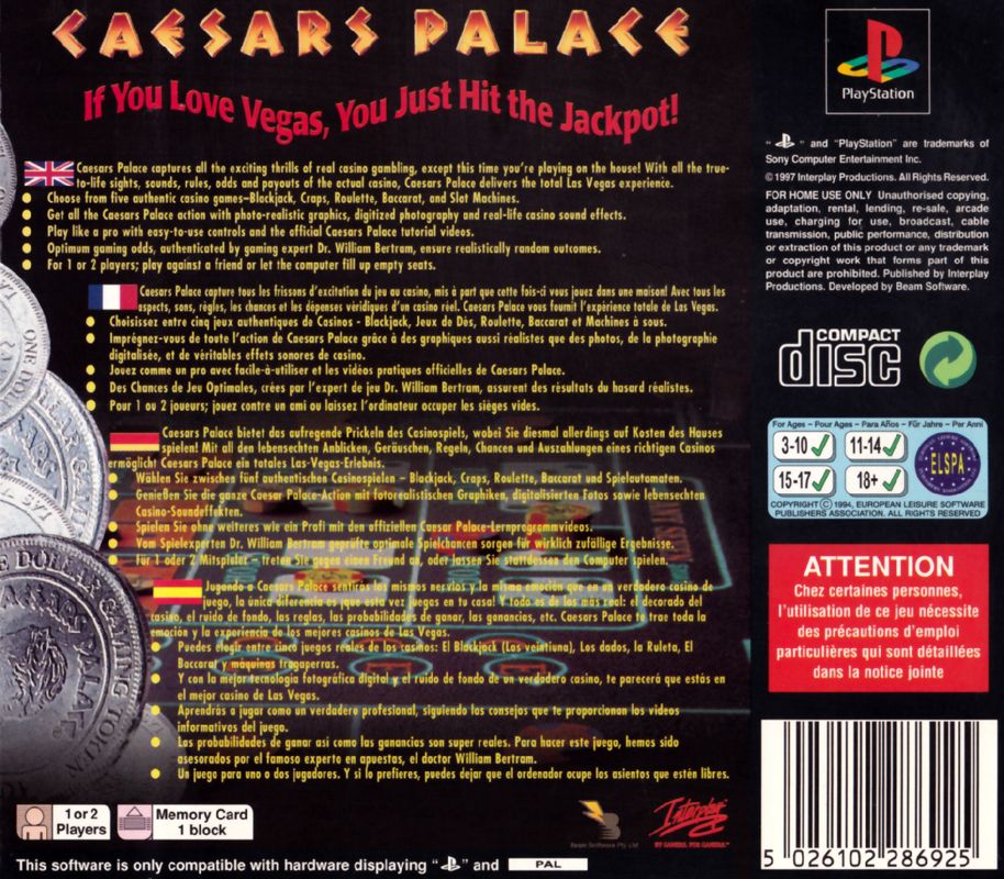 Caesars Palace cover or packaging material - MobyGames