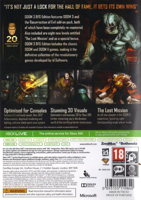 Doom³: BFG Edition cover or packaging material - MobyGames