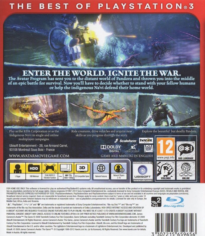 James Cameron's Avatar: The Game cover or packaging material - MobyGames