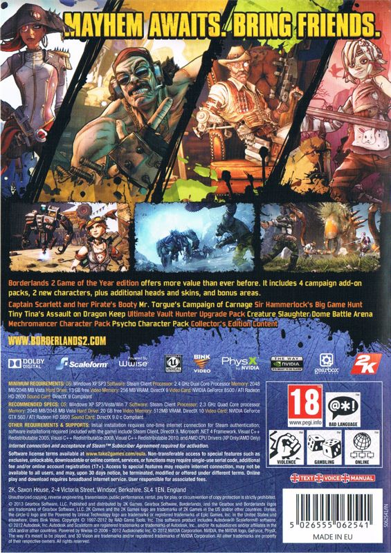 Borderlands 2: Game of the Year Edition cover or packaging material ...