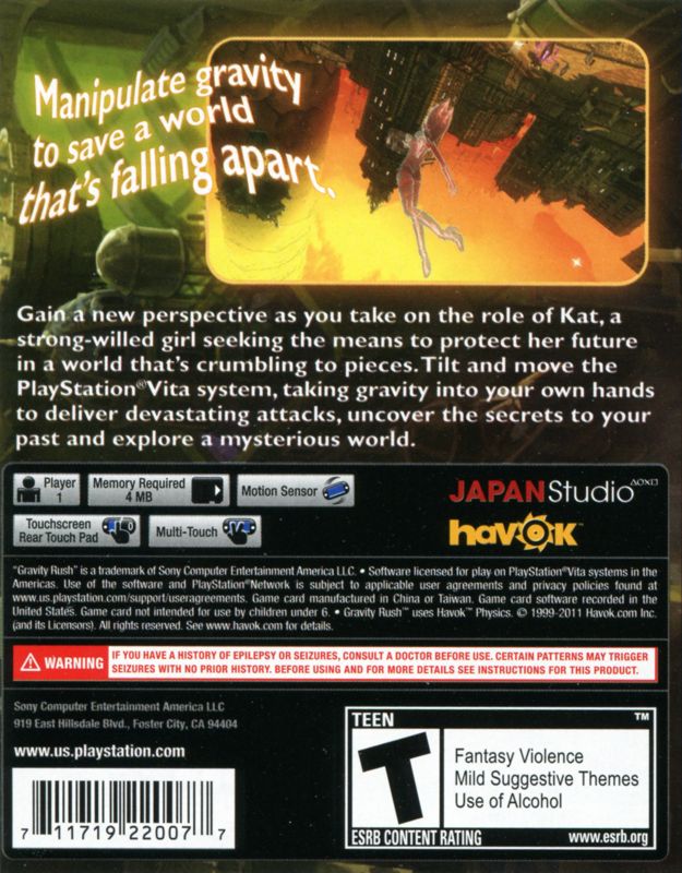 Gravity Rush cover or packaging material - MobyGames