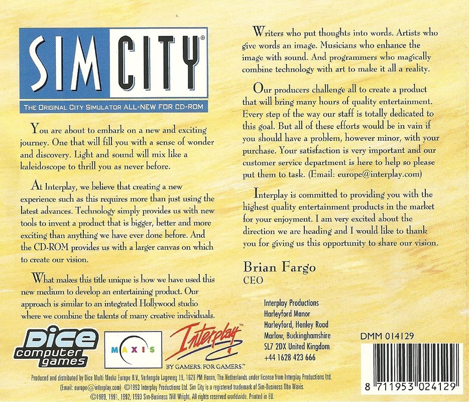 SimCity: Enhanced CD-ROM cover or packaging material - MobyGames