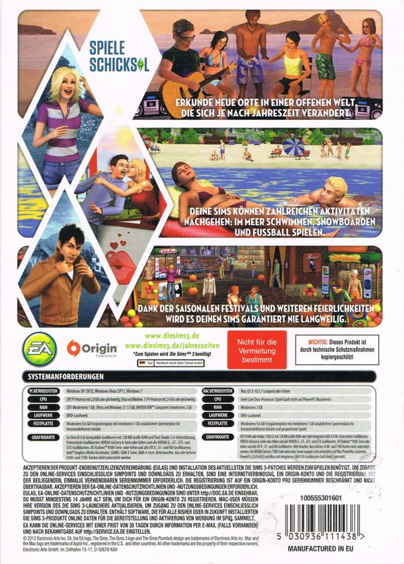 The Sims 3 Plus Seasons cover or packaging material - MobyGames