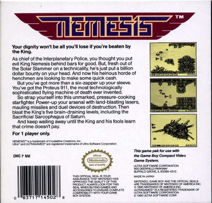 Nemesis cover or packaging material - MobyGames