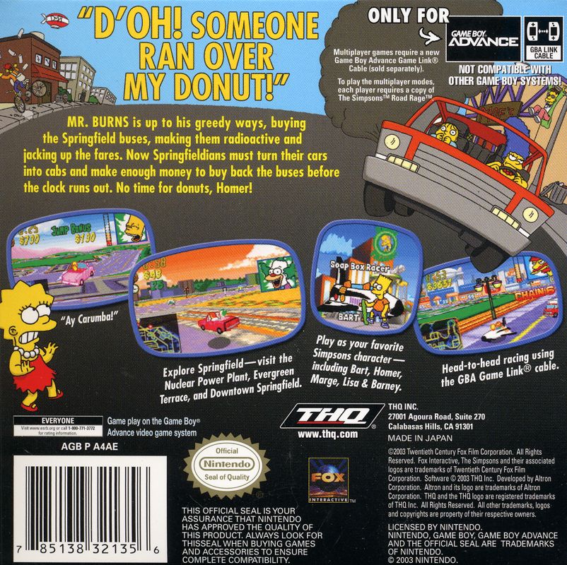 The Simpsons: Road Rage cover or packaging material - MobyGames