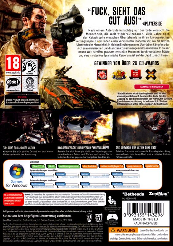 Rage (Anarchy Edition) cover or packaging material - MobyGames