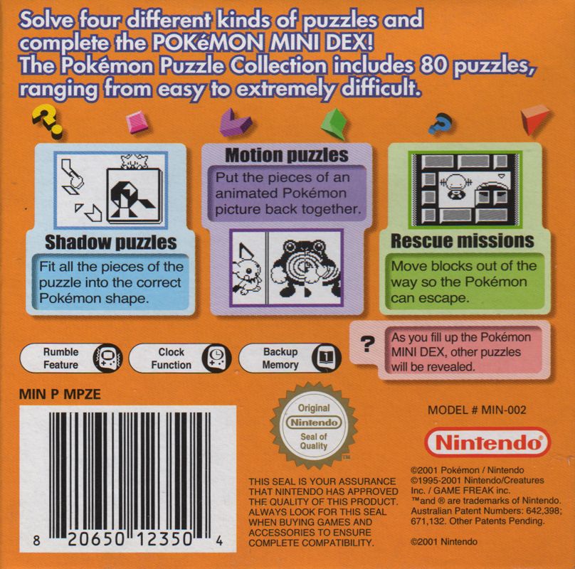 Pokémon Puzzle Collection cover or packaging material - MobyGames