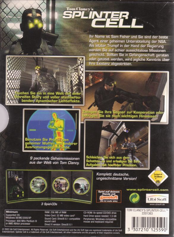 Tom Clancy's Splinter Cell cover or packaging material - MobyGames