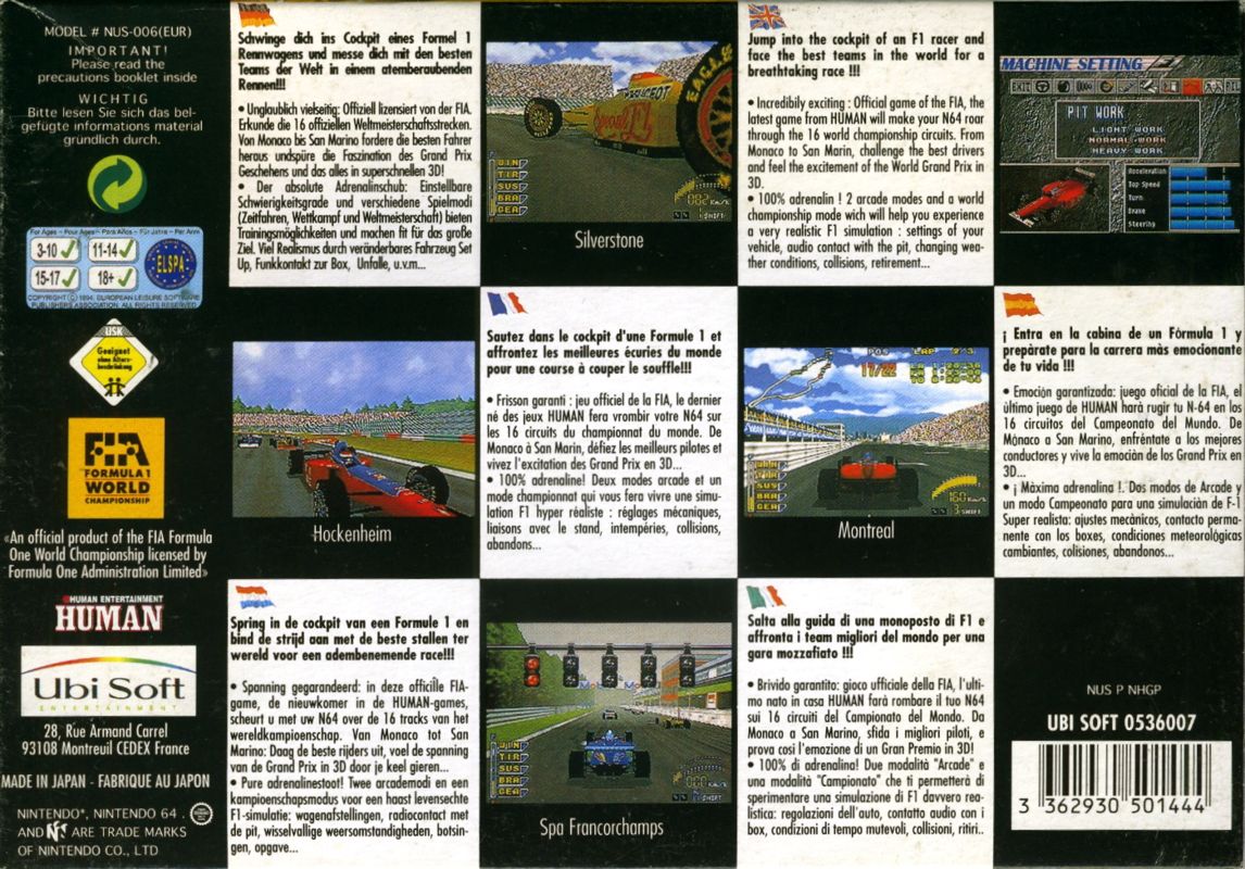 F1 Pole Position 64 cover or packaging material - MobyGames